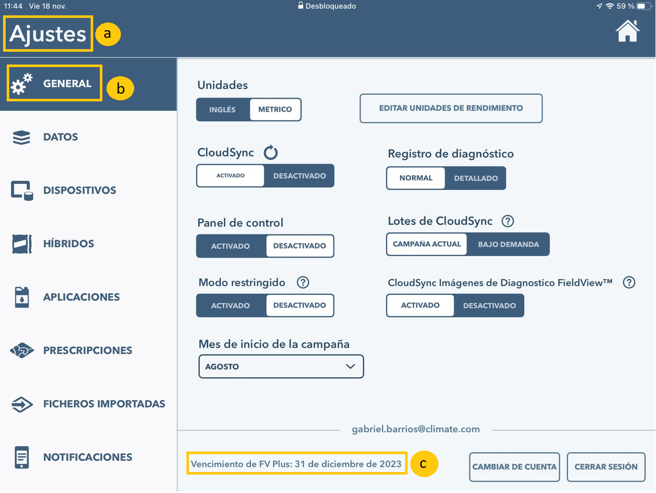 Cómo realizar la sincronización de FieldView™ Cab app