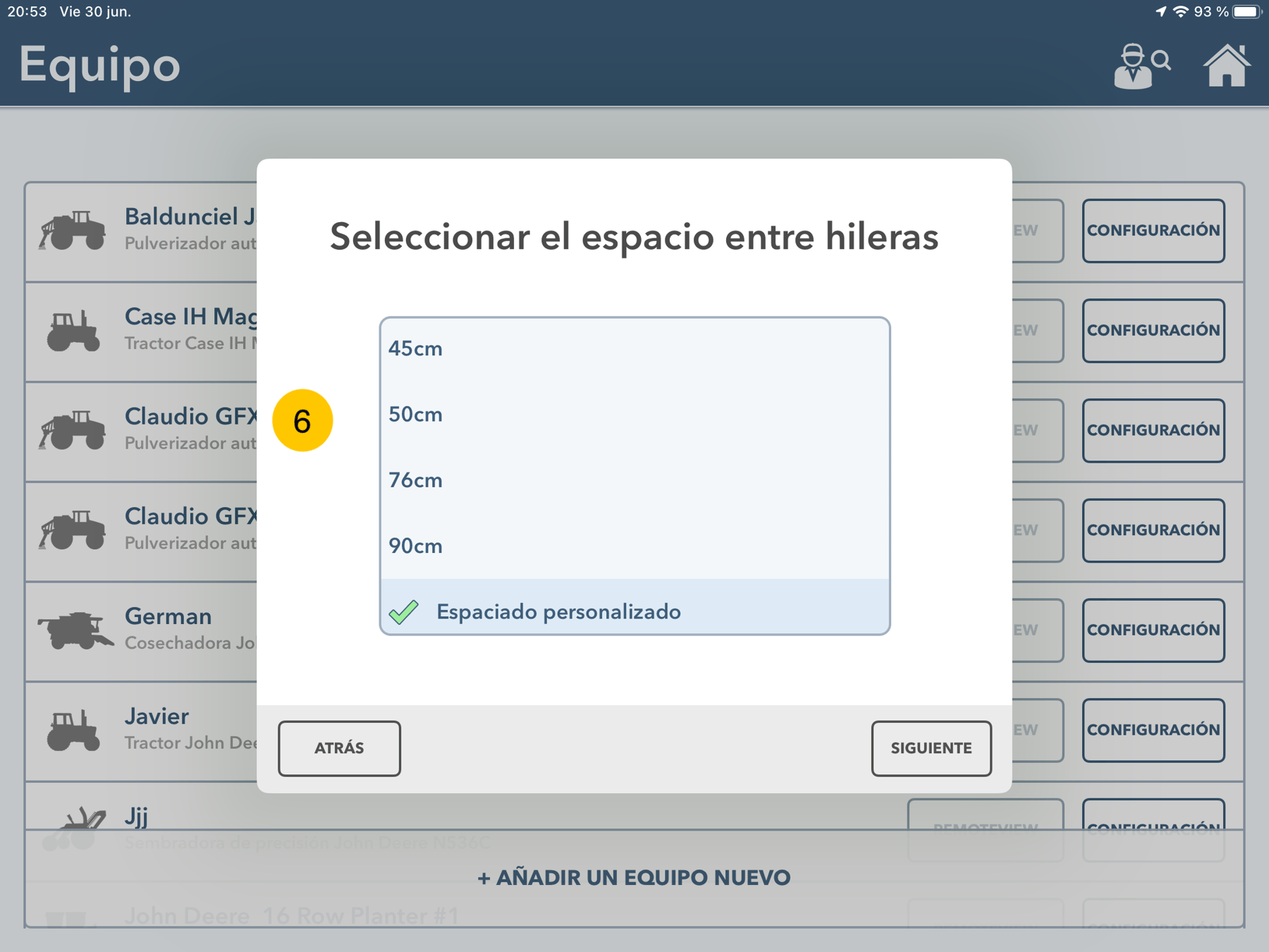 Configuración del tractor y la sembradora en FieldView™ Cab app