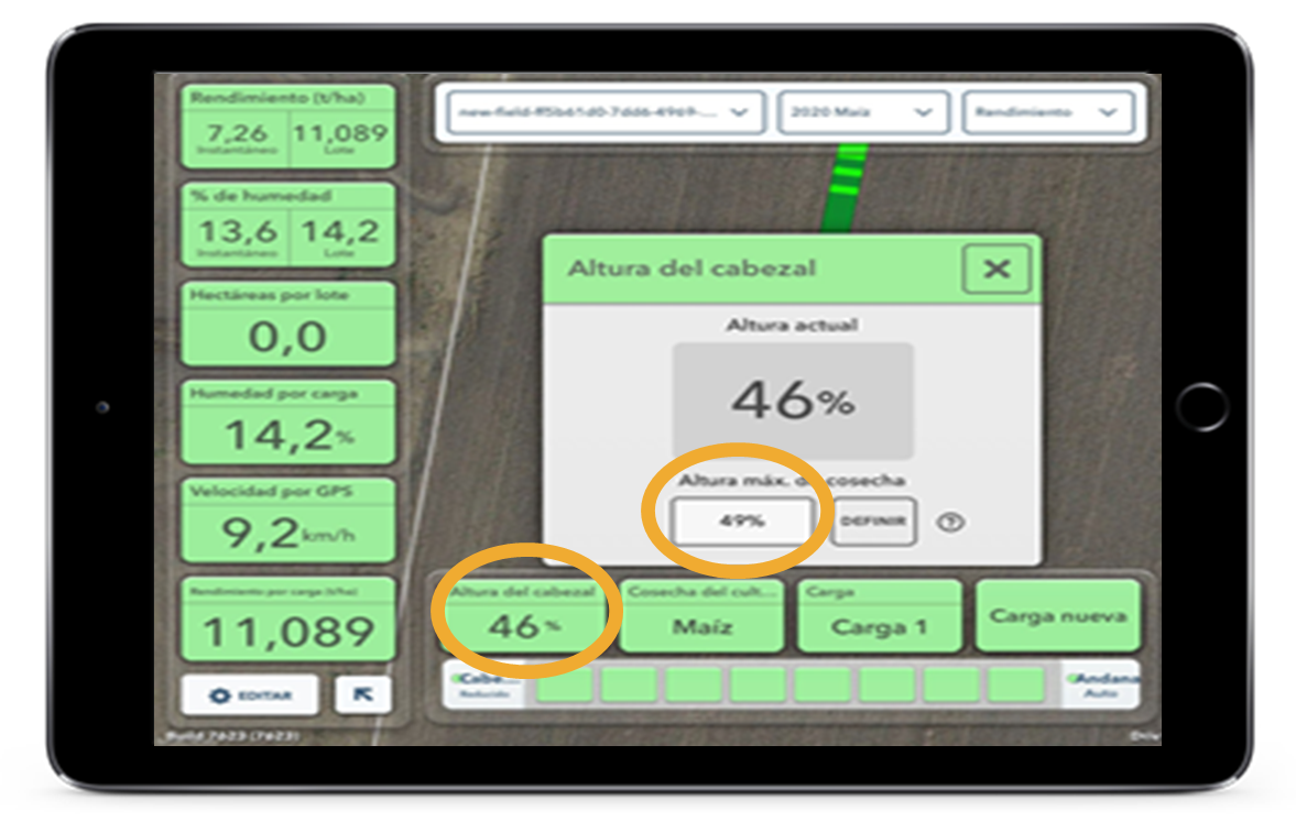 Configuración de cosechadora en FieldView™ Cab app